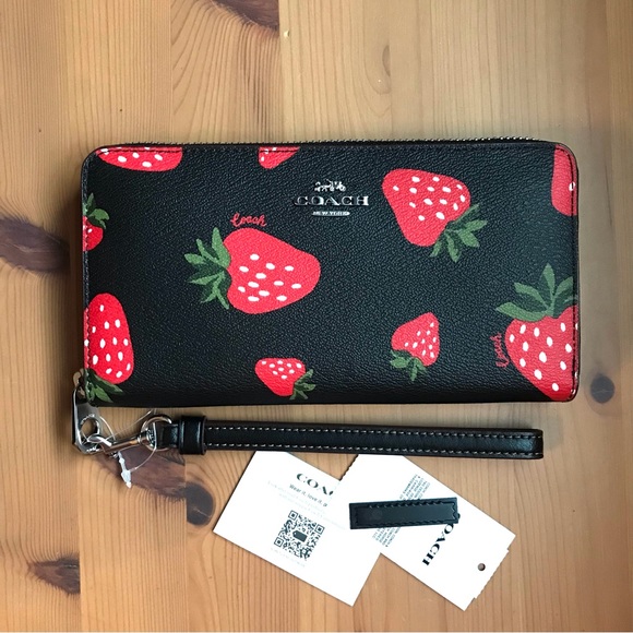 Coach | Bags | Coach Long Zip Around Wallet With Wild Strawberry Print ...